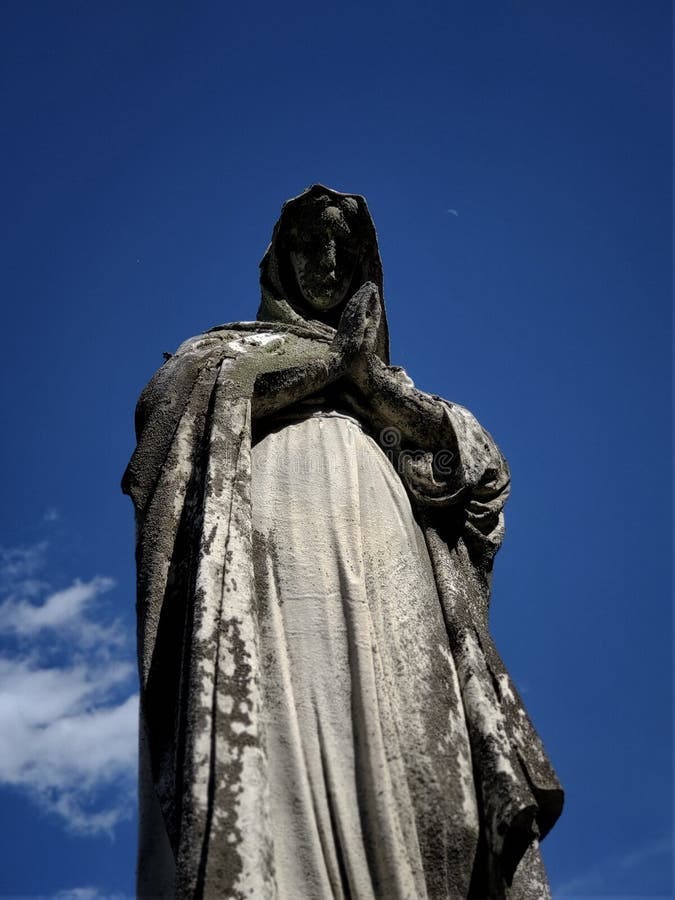 Praying Sculpture Statue Religious Stone Cement Sky Stock Photo - Image ...