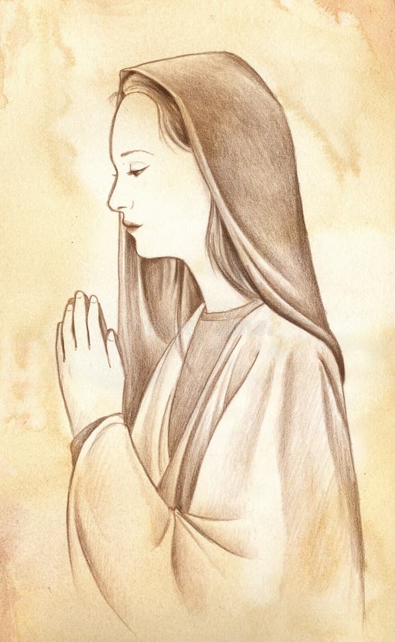 Praying Virgin Mary - Pencil Drawing Stock Illustration - Illustration ...