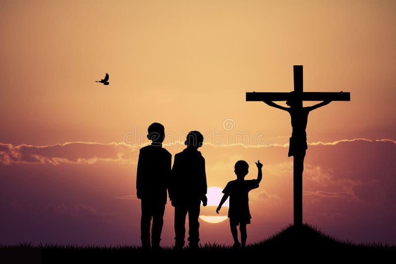 Prays at sunset stock illustration. Illustration of jesus - 69204136