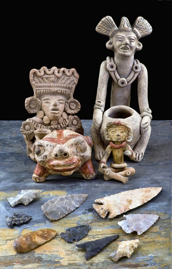 Pre Columbian Artifacts and Flint Arrowheads Stock Photo - Image of ...