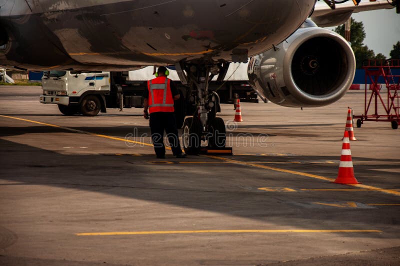 Aircraft Ground Handling At The Airport Terminal Stock Image - Image of ...