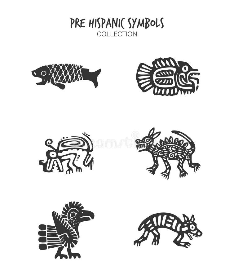 Pre Hispanic Icons Collection Set Stock Vector - Illustration of aztec ...