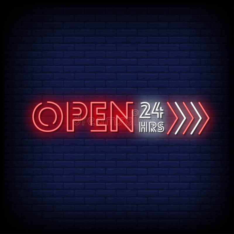 Open 24 Hours Neon Signs Style Text Vector Stock Vector - Illustration ...