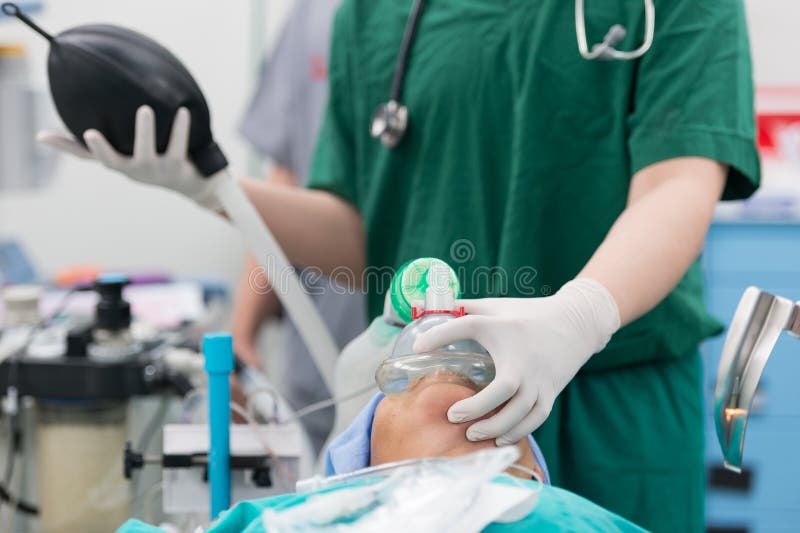 Pre Oxygenation Chin Lift Position with Holding Oxygen Mask Stock Photo ...