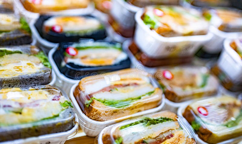 Pre-packaged Sandwiches Displayed in a Commercial Refrigerator Stock ...