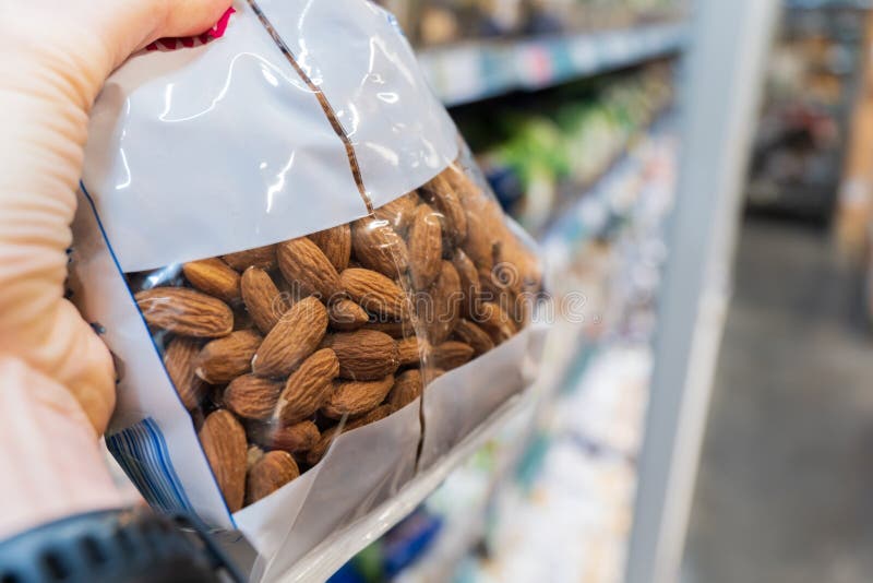 Pre Packaged Snacks Almonds on the Shelves of the Hypermarket ...