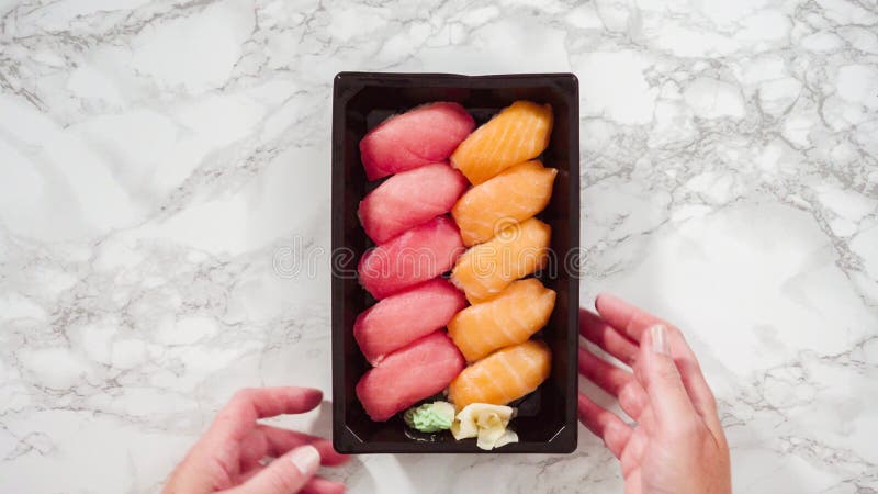 Pre-packaged sushi stock photo. Image of variety, overhead - 272358752