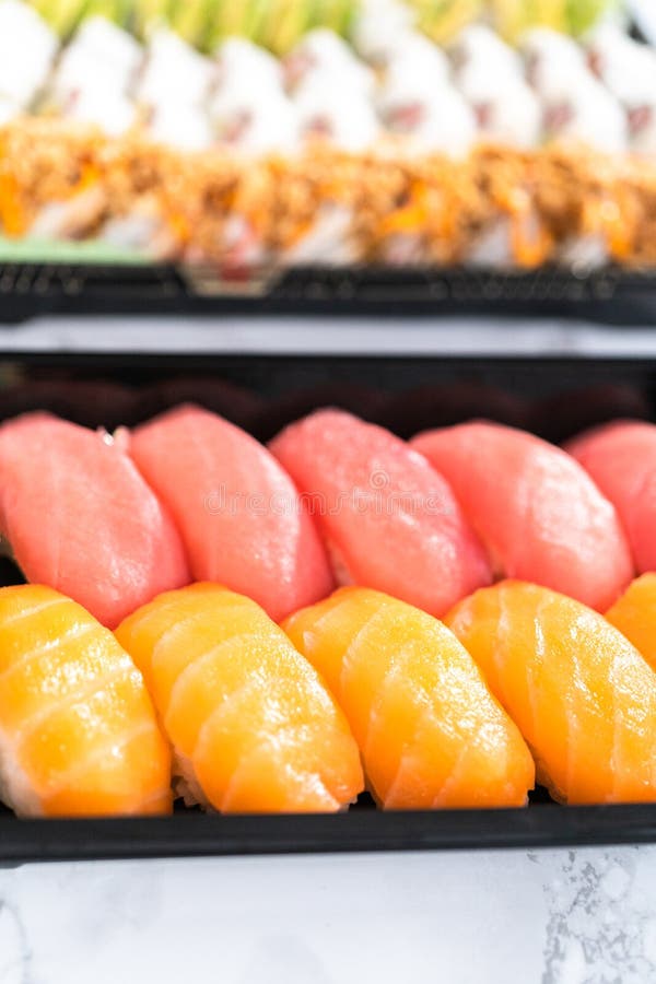 Pre-packaged sushi stock image. Image of salmon, tuna - 274816223