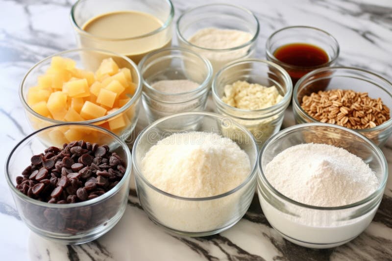 Pre-portioned Ingredients in Small Bowls for Baking Stock Illustration ...