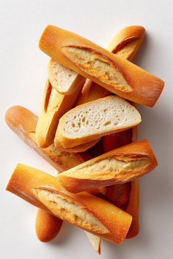 Pre-sliced Baguette Pieces Stacked on Clean White Surface. this ...