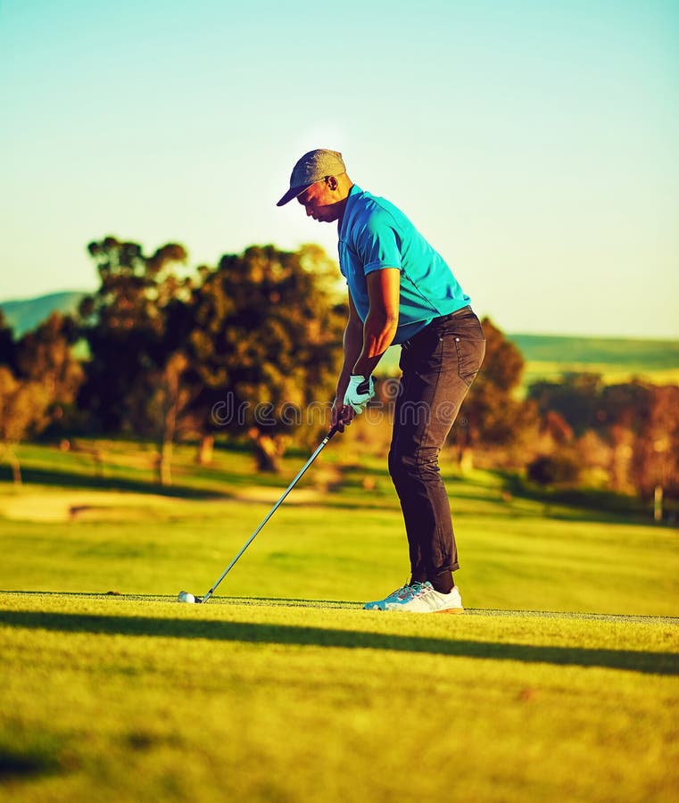 The Pre-swing is All in the Stance. a Young Man Playing Golf. Stock ...