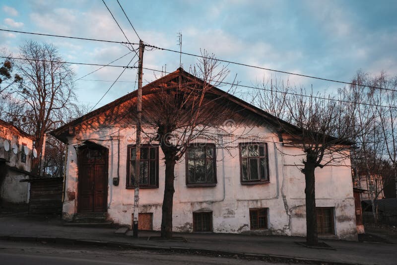 The Pre-war Housing Estate. Settlement Amber at Sunset Stock Image ...