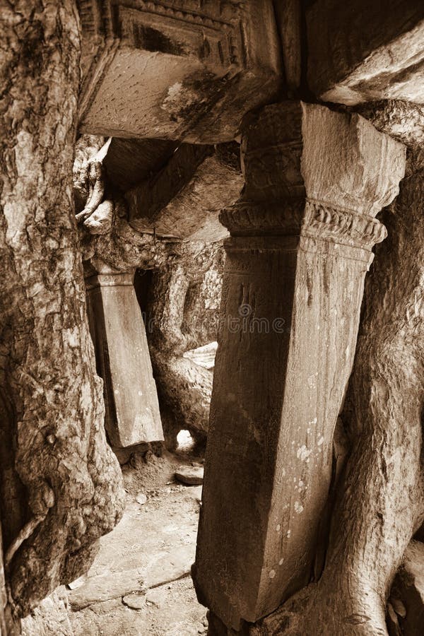 Inside Preah Khan Temple with Light and Stupa, UNESCO Site, Cambodia ...