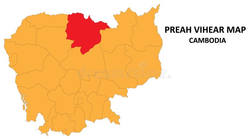 Preah Vihear State and Regions Map Highlighted on Cambodia Map Stock ...