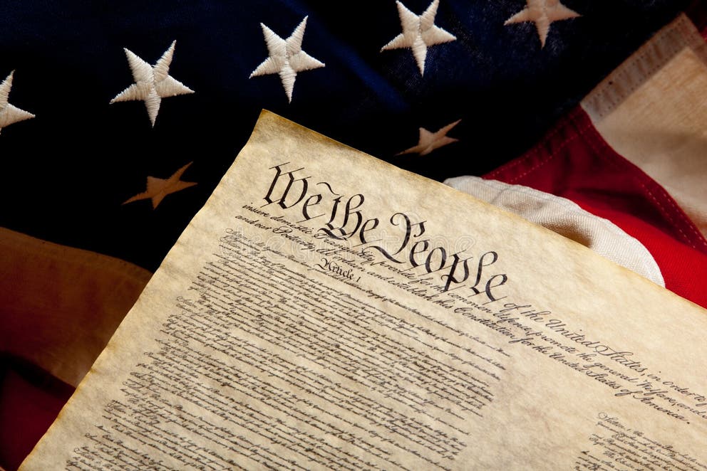 Preample of the Constitution and American Flag Stock Image - Image of ...