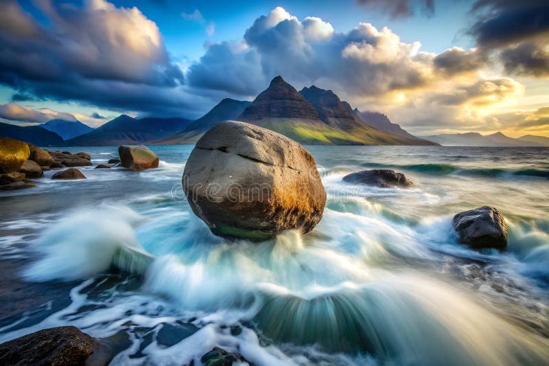 Precarious Glacial Boulder Overlooking Blurred Waves – Isle of Skye ...