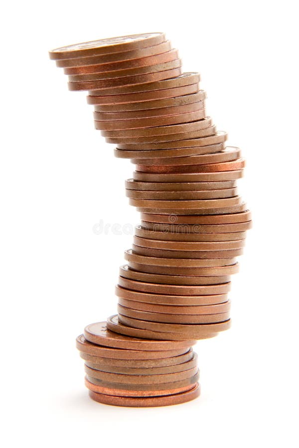Precarious Pile of Coins stock image. Image of isolated - 12562773