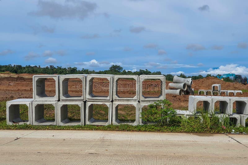 Precast Concrete Box Culvert Stacked Neatly on a Construction Site ...