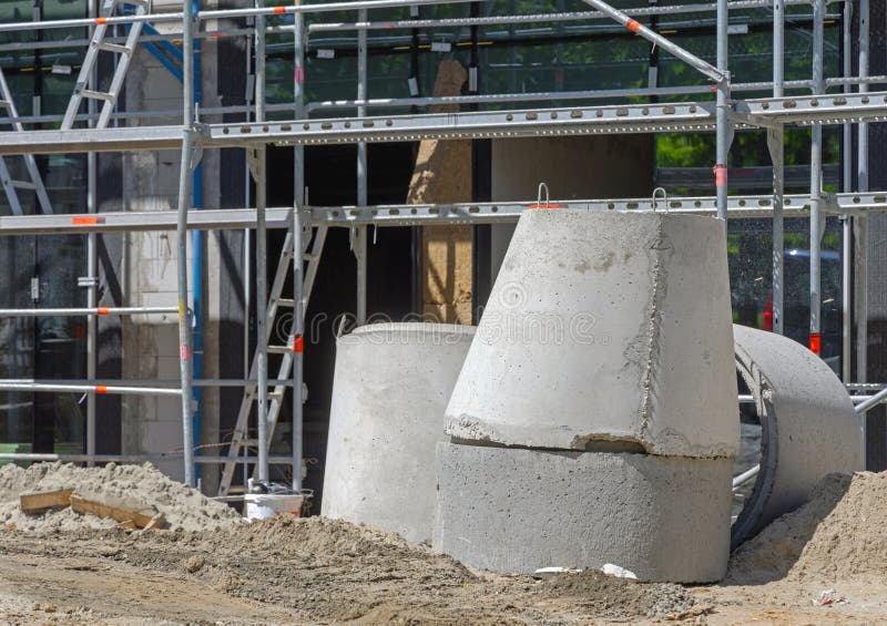 Concrete Drainage System Construction Stock Photo - Image of building ...
