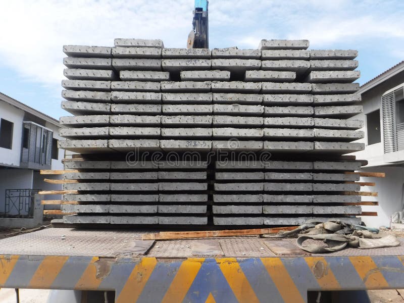 Precast Plank Concrete Slabs Stock Photo - Image of core, manufacturing ...