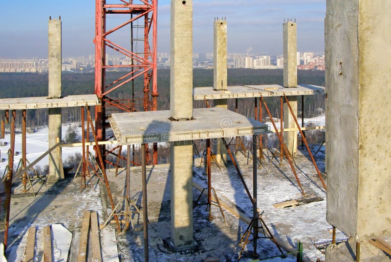 Precast Reinforced Concrete Elements of the Building at a Height. a ...