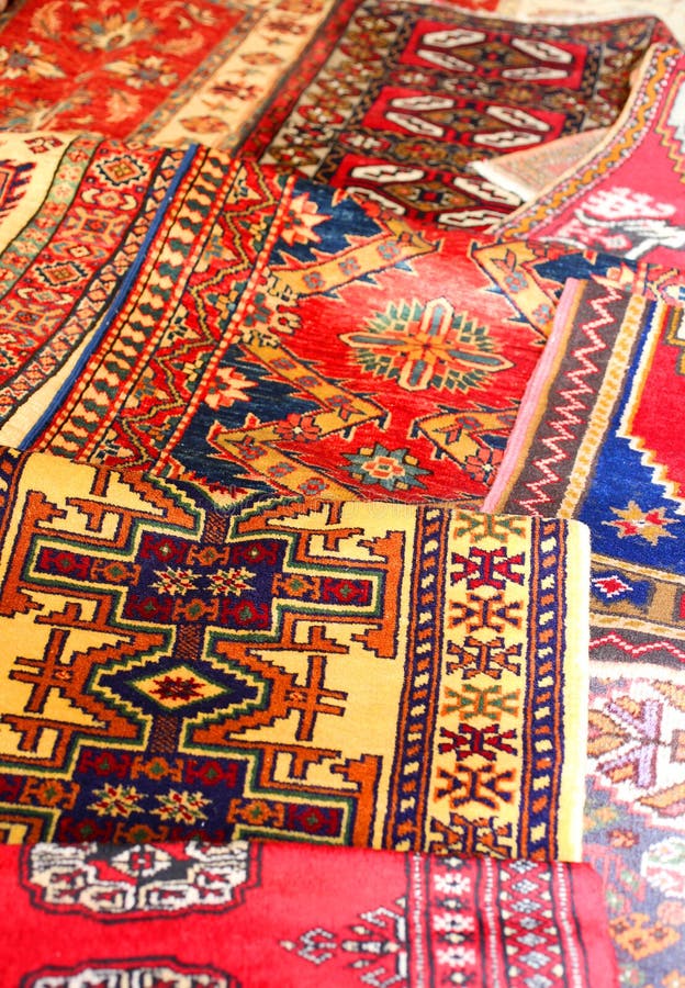Precious Ancient Wool Carpets Made by Hand in the Middle East Stock ...