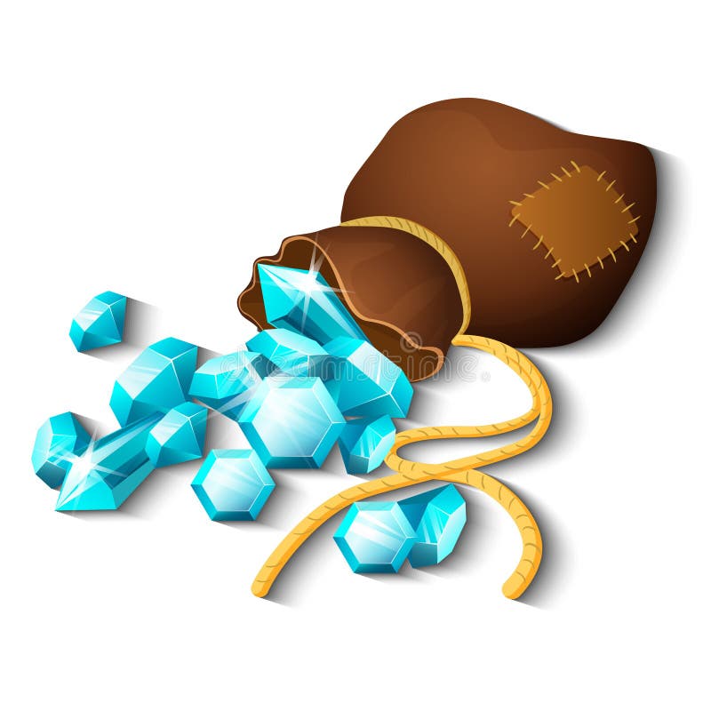 Precious Blue Stones and Diamonds Spilling Out of Brown Bag with String ...