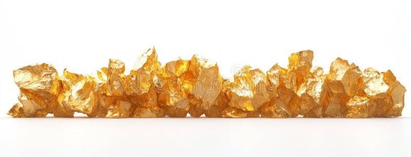 Precious Gold Nuggets Forming a Line on White Background Stock ...