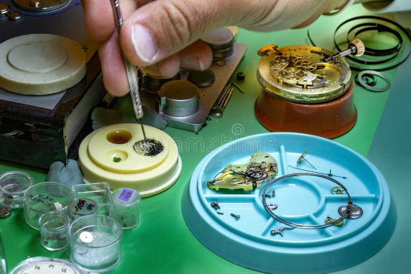 Disassembled Clock Spring of Wristwatch Awaiting Repair by Watchmaker ...