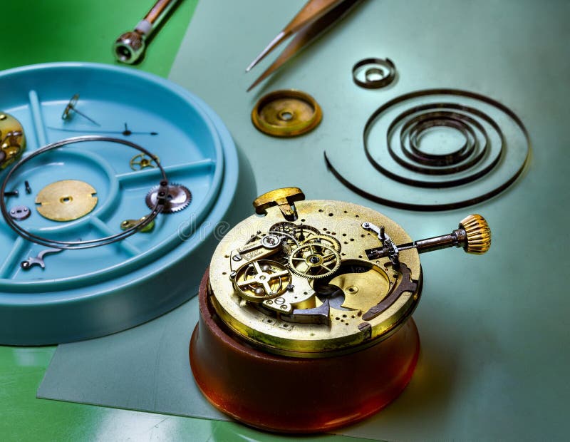 Precious Pocket Watch Disassembled on the Watchmaker`s Work Table Stock ...