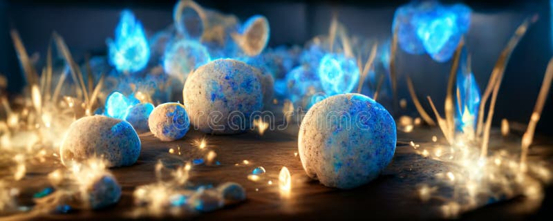 Precious Rocks Illuminated with Flashes of Light Stock Illustration ...