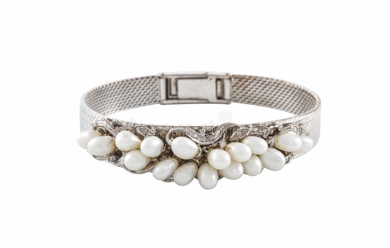 Precious Silver Bracelet with Pearls Under the Lights Isolated on a ...