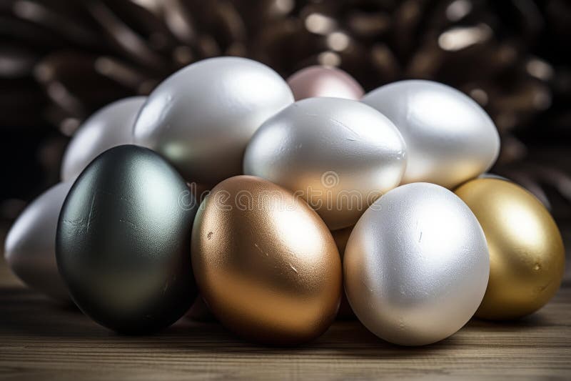 Precious Silver Golden Eggs. Generate AI Stock Illustration ...