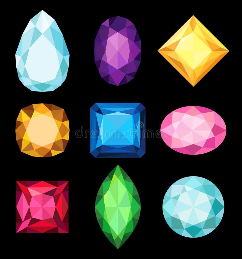 Precious Stones, Gems of Various Shapes and Colors Collection Vector ...