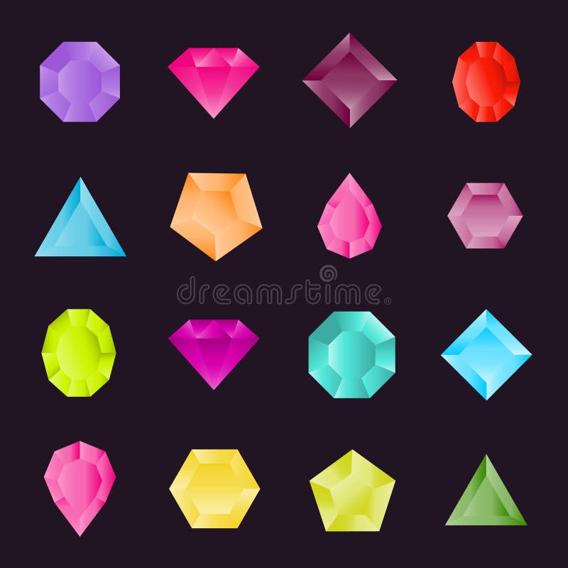 Precious Stones, Set of Realistic Gemstones Isolated on Black ...