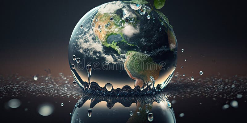 Precious Water Conservation Concept, the Earth Inside a Massive Water ...