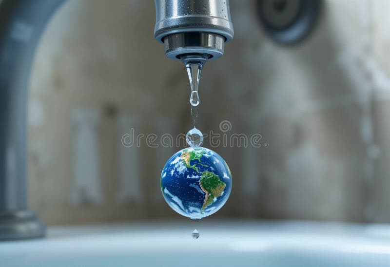 Precious Water: a Drop of Earth Stock Illustration - Illustration of ...