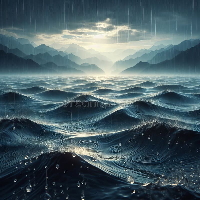 Precipitation Waves As Rain Falls the Surface of the Waves Creat Stock ...
