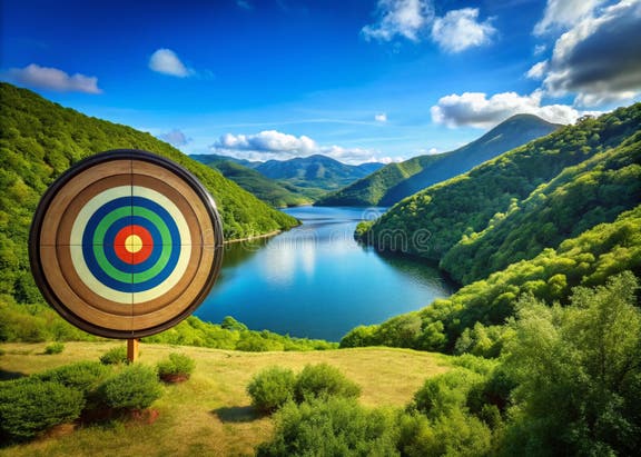 Precise Aim in Flat Design a Stunning Landscape Illustration of Focus ...