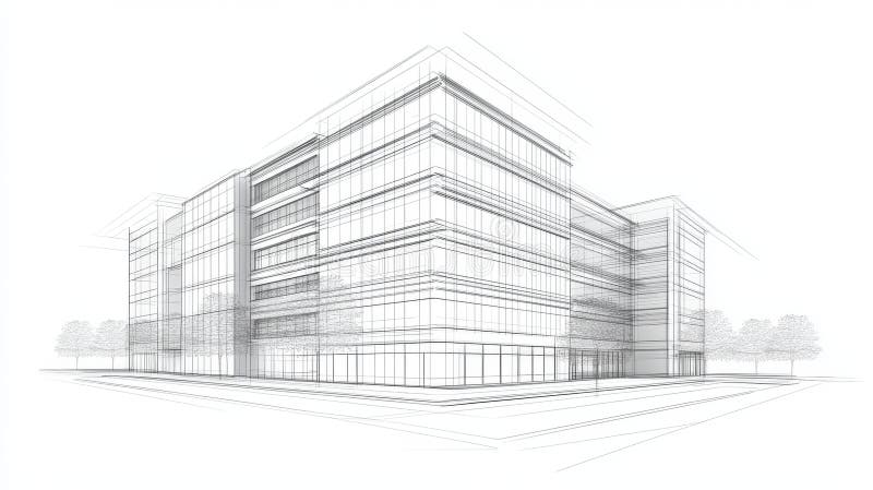 A Precise Architectural Drawing of a Contemporary Multi-story Building ...