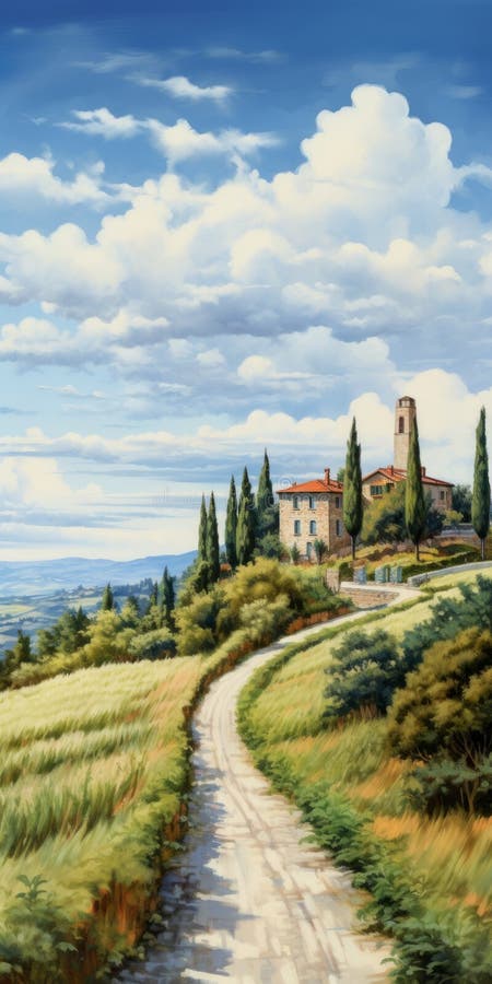 Precise Architecture Paintings: Cypress Trees in Pastoral Landscape ...