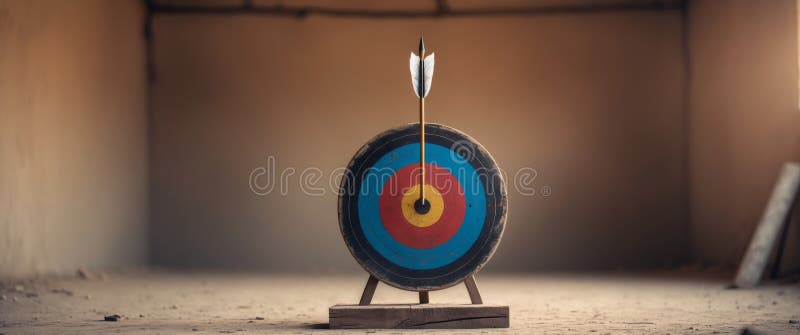 Precise Arrow Hitting Target in Dusty Archery Range Stock Image - Image ...