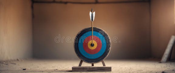 Precise Arrow Hitting Target in Dusty Archery Range Stock Image - Image ...