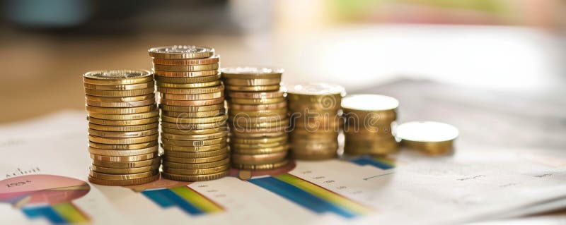 Piles of Coins on Financial Graph Documents Stock Image - Image of ...