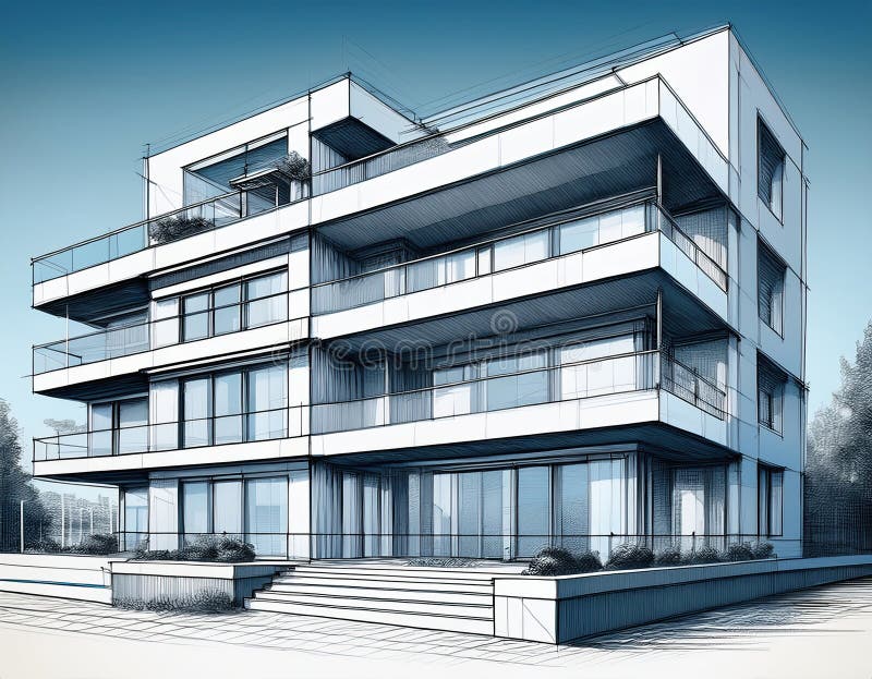 Clean Line Sketch of Housing Architecture Stock Illustration ...