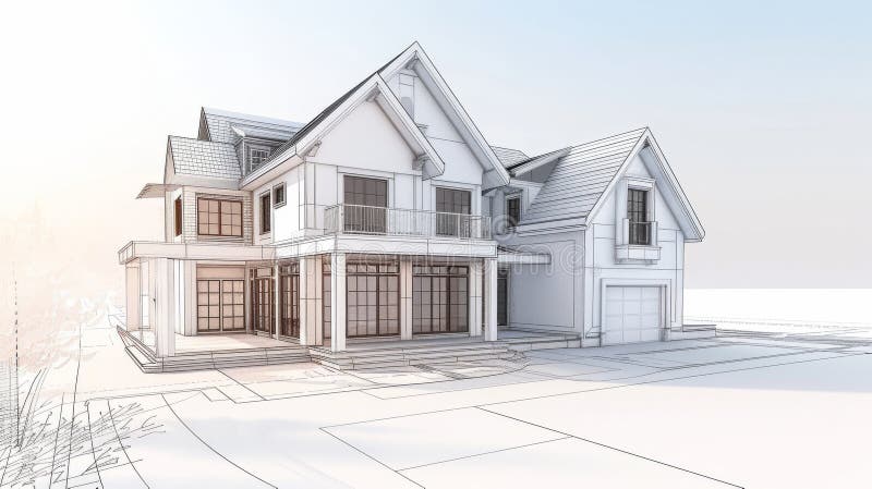 Detailed Drawing of a House with Many Windows Stock Illustration ...