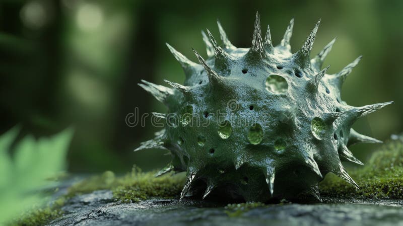 A Precise Illustration of a Microorganism with Various Protruding ...