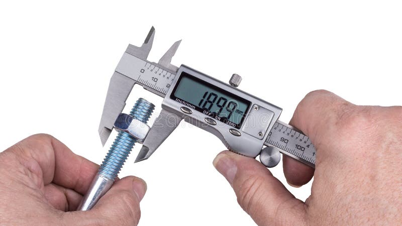 Precise Measurement of Bolt with Nut by Digital Caliper Stock Image ...
