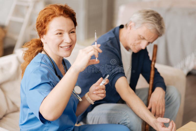 Precise Mindful Nurse Estimating the Dosage Stock Photo - Image of ...
