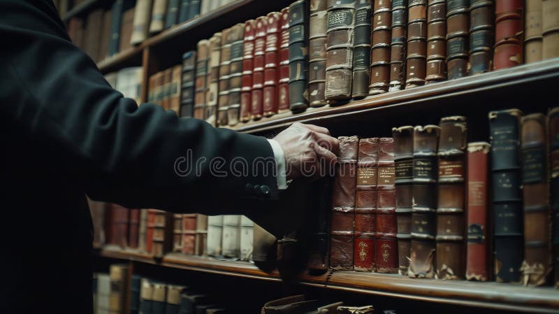Precise Placement Hand Carefully Adding a Book To a Shelf in an Office ...